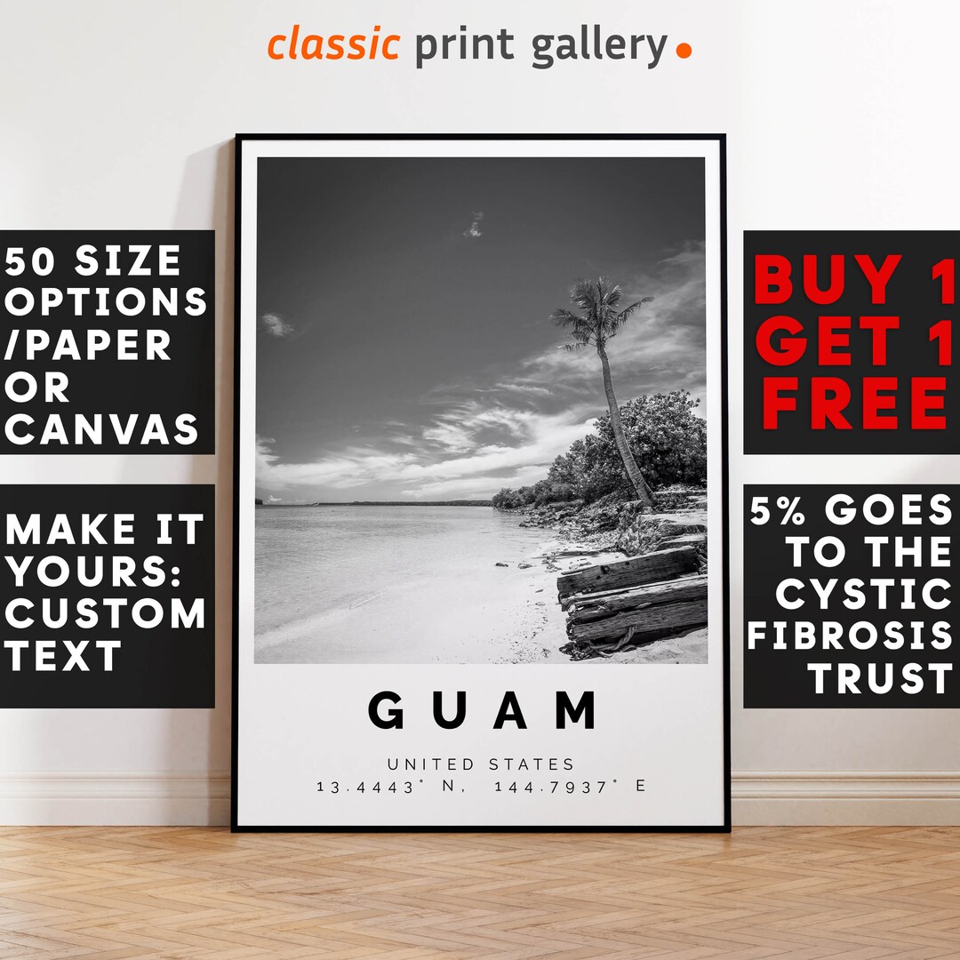 Guam Poster Black and White Print, Guam Wall Art, Guam Travel Poster ...