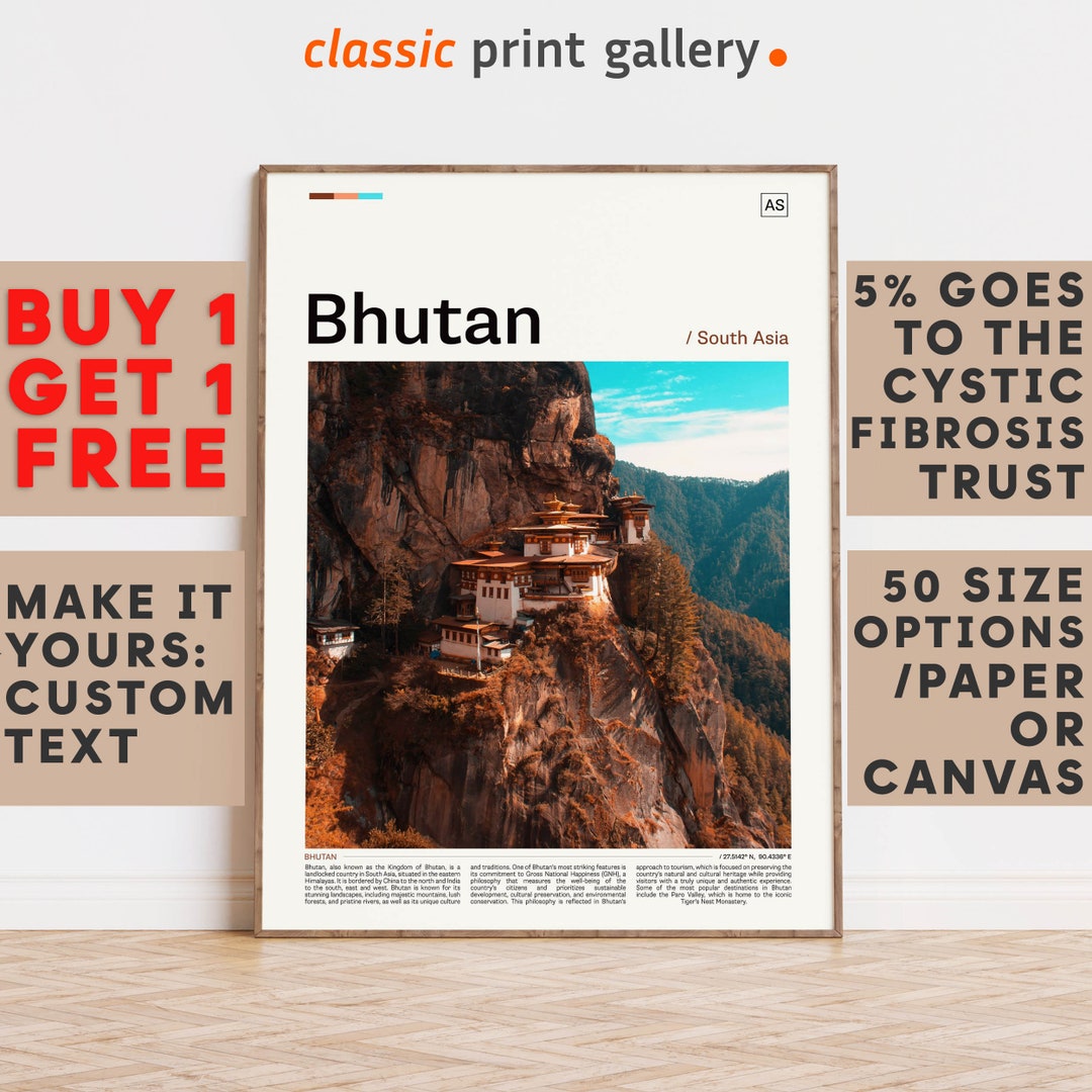 Bhutan Print, Bhutan Wall Art, Bhutan Color Poster With Text ...