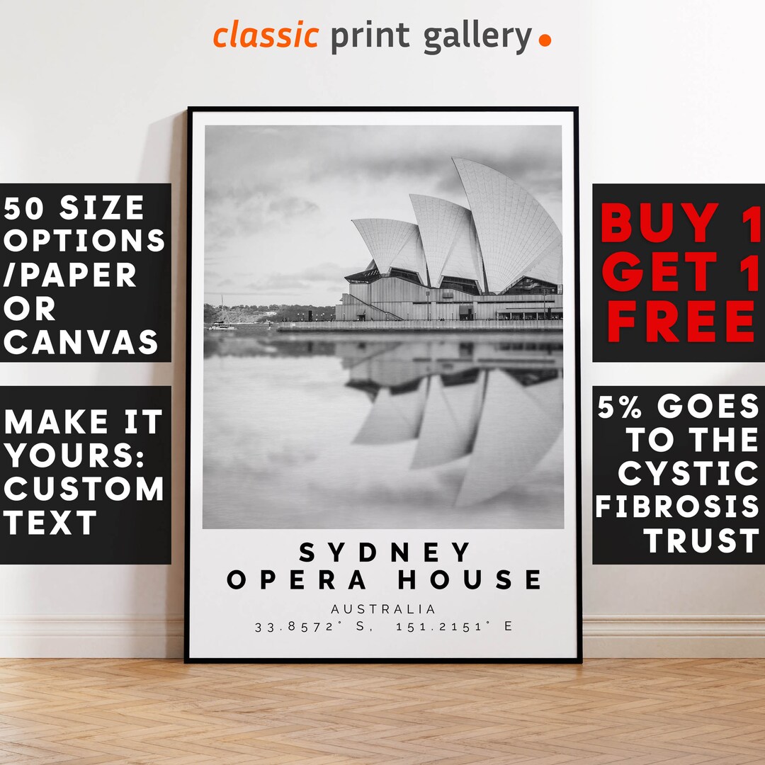Sydney Opera House Poster Black and White Print, Sydney Opera House ...