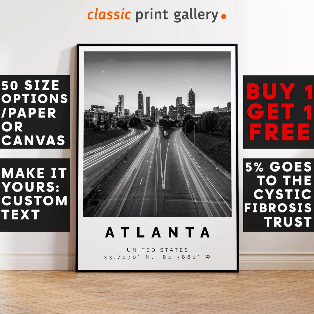 Atlanta Poster Black and White Print, Atlanta Wall Art, Atlanta Travel ...