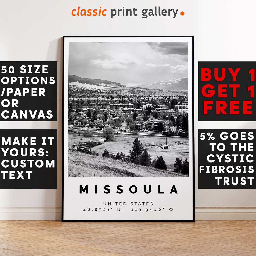 Missoula Poster Black and White Print, Missoula Wall Art, Missoula ...