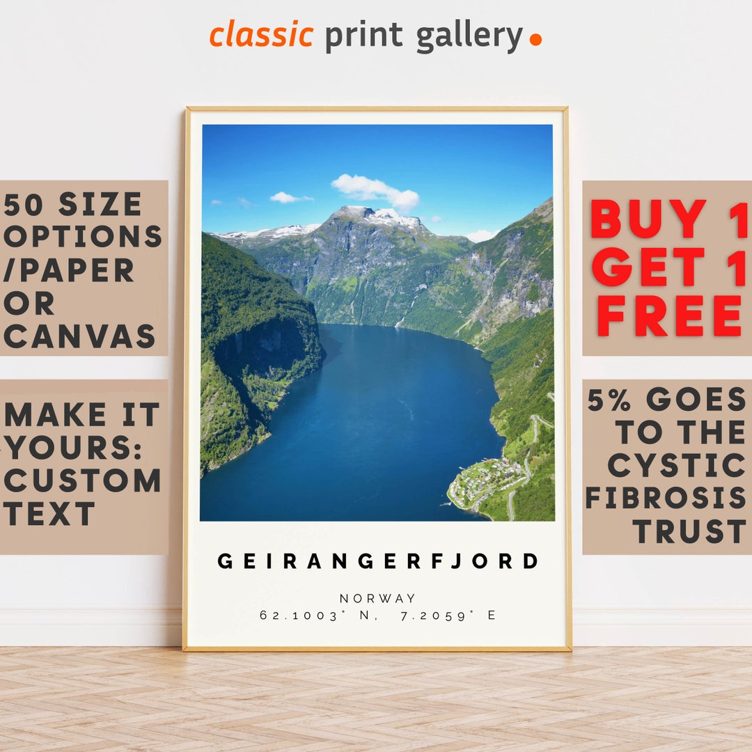 Geirangerfjord Poster Colorful Print, Geirangerfjord Wall Art ...