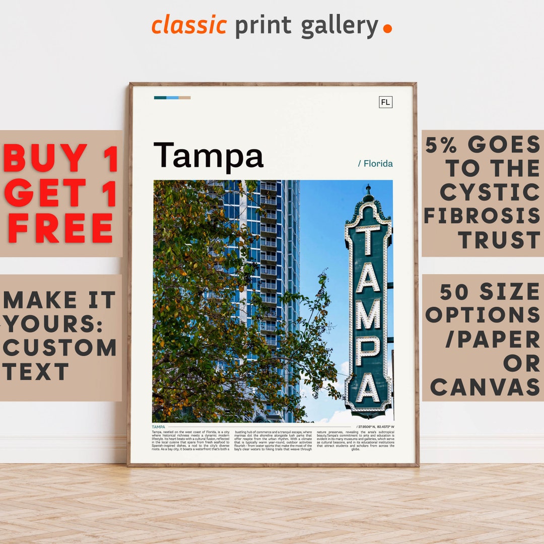 Tampa Print, Tampa Wall Art, Tampa Color Poster With Text, Personalized ...