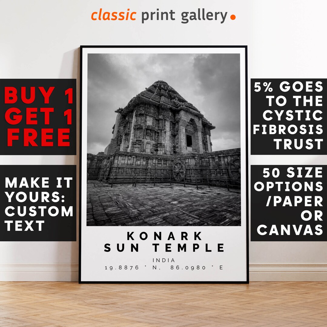 Konark Sun Temple Print Wall Art Black and White Poster,personalized ...