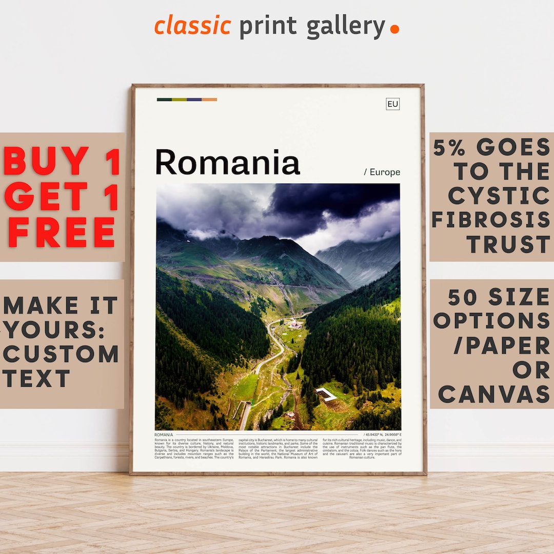 Romania Print, Romania Wall Art, Romania Color Poster With Text ...