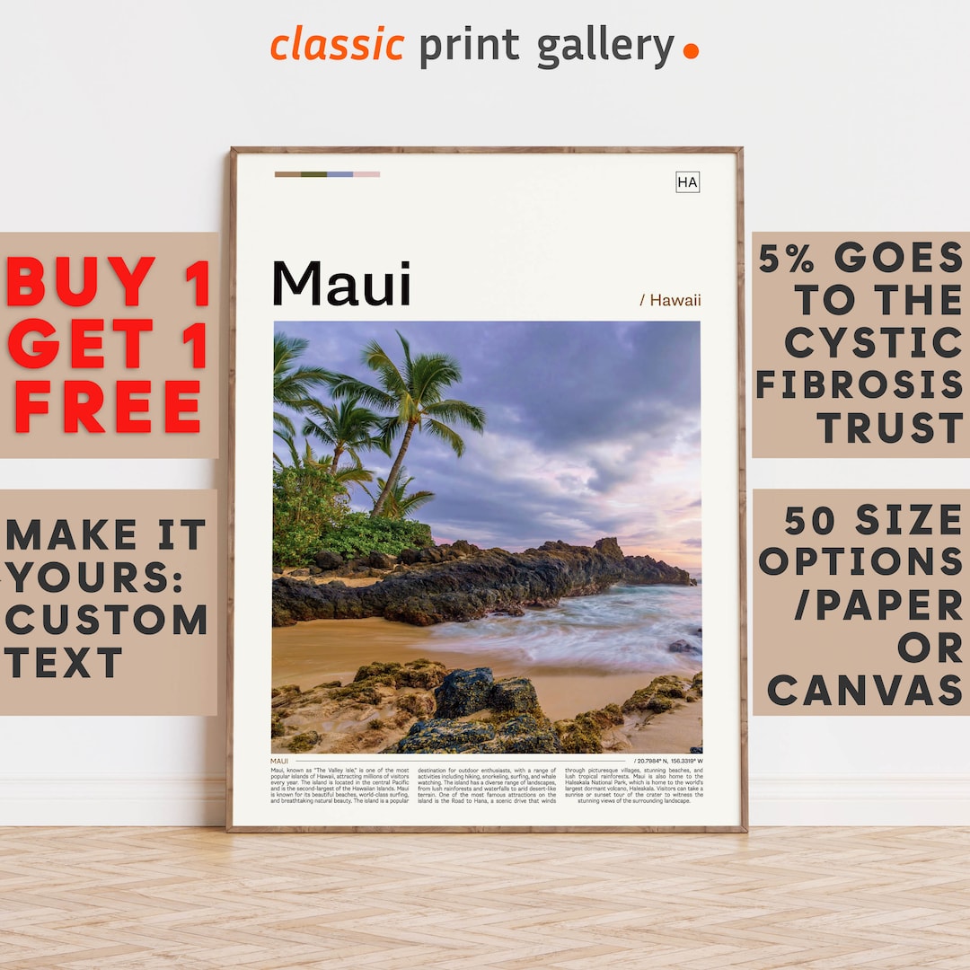 Maui Print, Maui Wall Art, Maui Color Poster With Text, Personalized ...