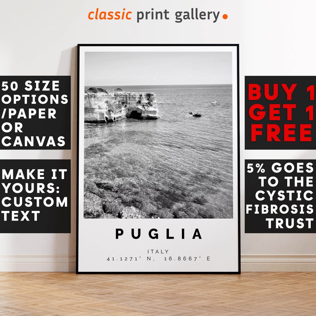 Puglia Poster Black and White Print, Puglia Wall Art, Puglia Travel ...