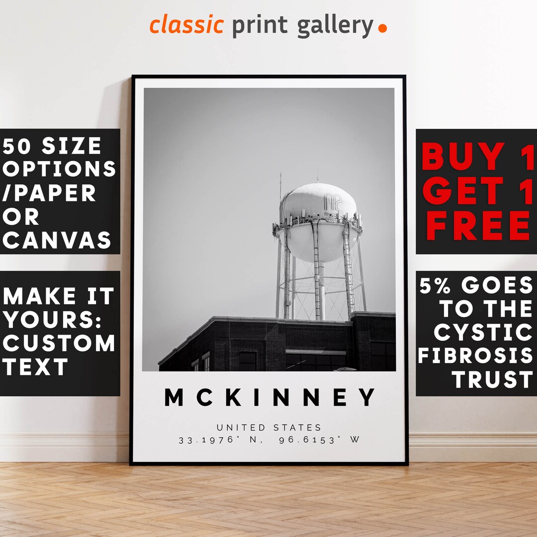 Mckinney Poster Black and White Print, Mckinney Wall Art, Mckinney ...