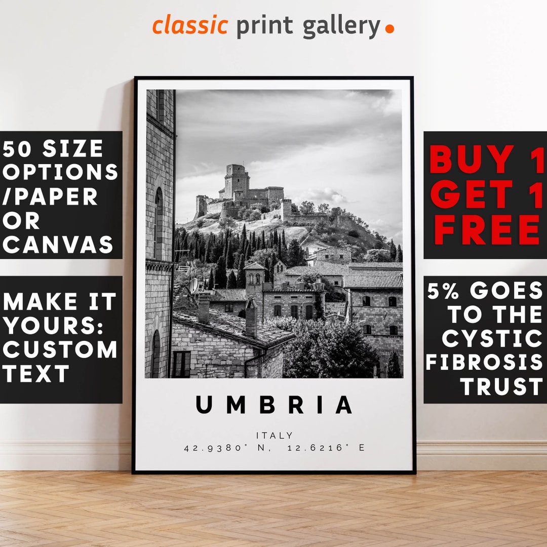 Umbria Poster Black and White Print, Umbria Wall Art, Umbria Travel ...