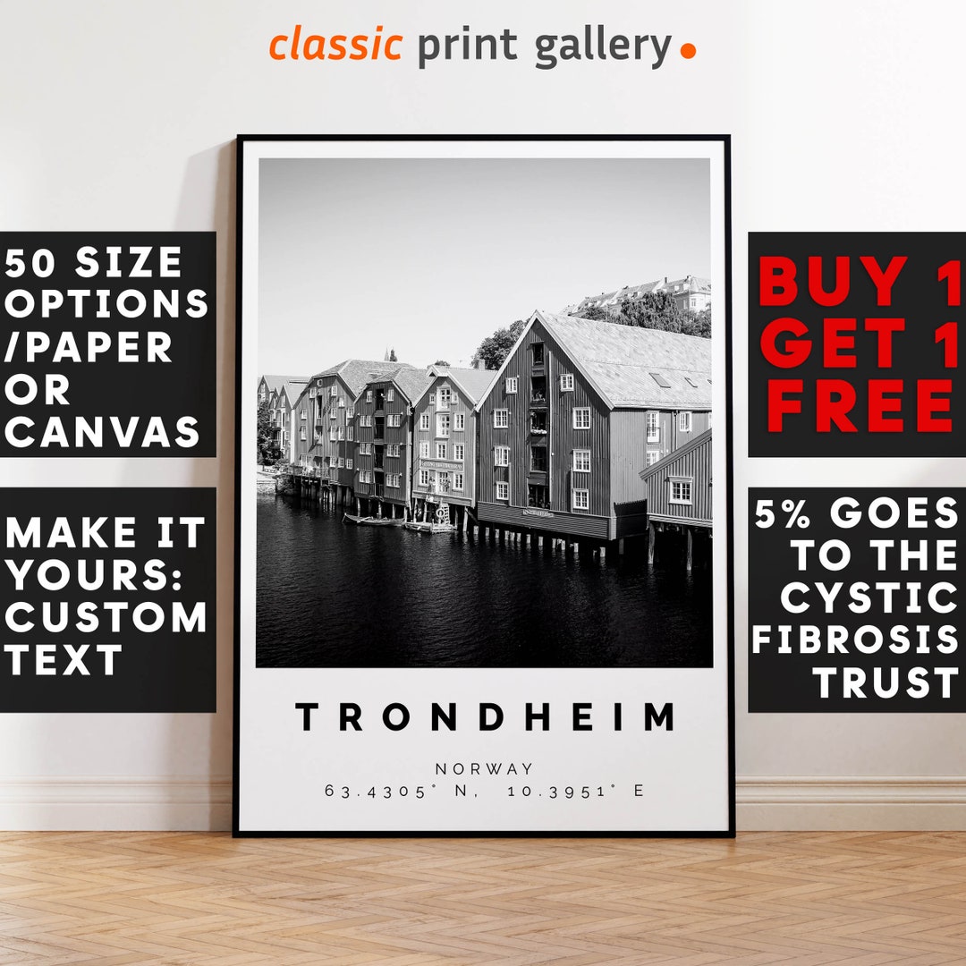 Trondheim Poster Black and White Print, Trondheim Wall Art, Trondheim ...