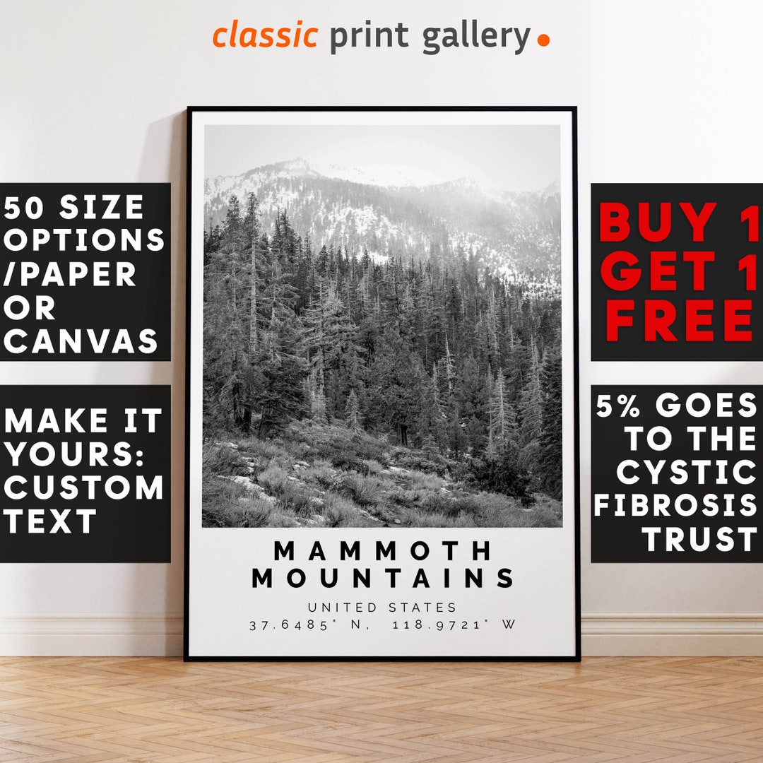 Mammoth Mountains Poster Black and White Print, Mammoth Mountains Wall ...