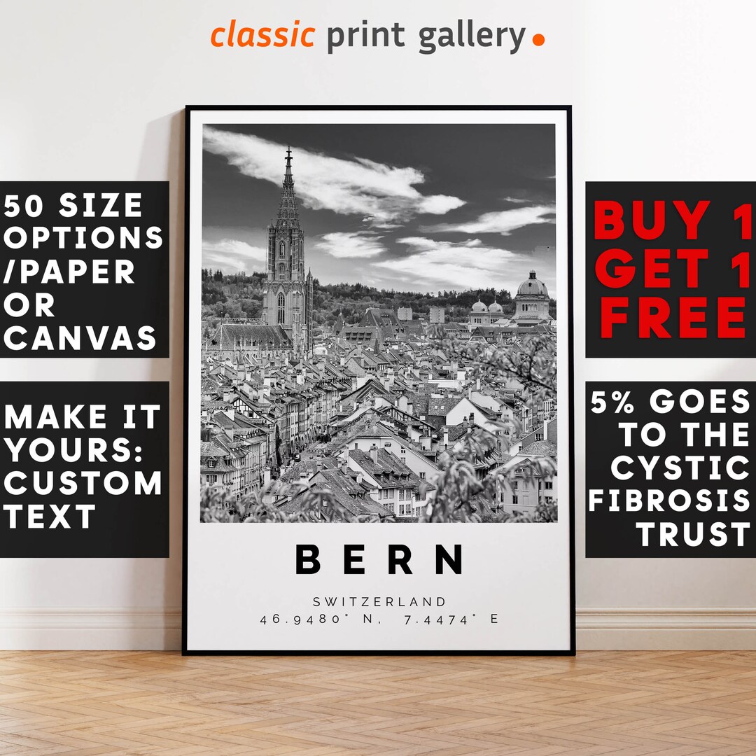 Bern Poster Black and White Print, Bern Wall Art, Bern Travel Poster ...
