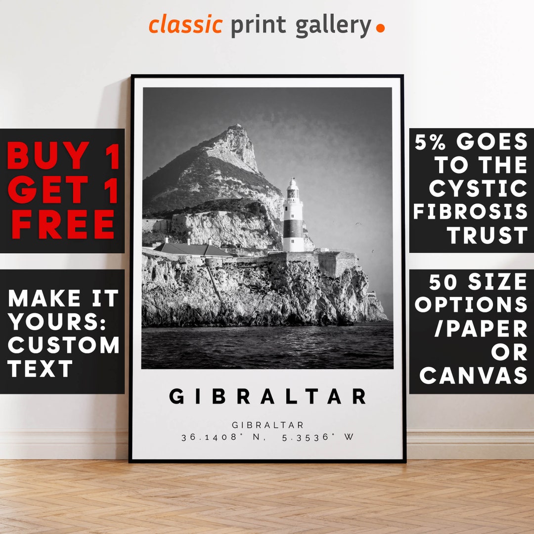 Gibraltar Print,Gibraltar Wall Art,Gibraltar Black and White Poster ...
