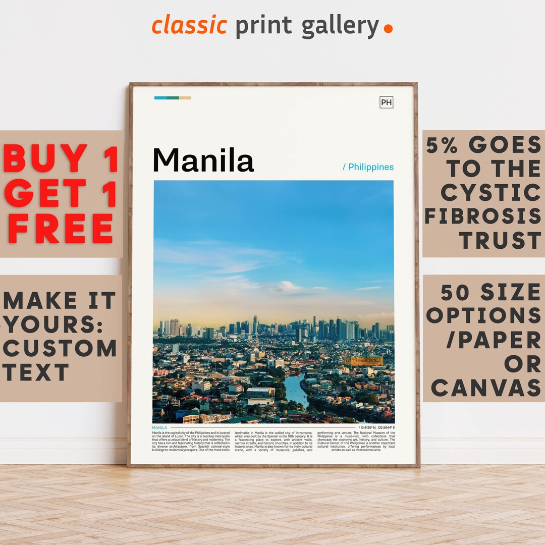 Manila Print, Manila Wall Art, Manila Color Poster With Text ...