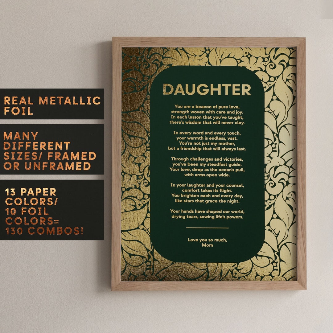 Personalised Daughter Poem Gold Foil Print | floral Custom Poster ...