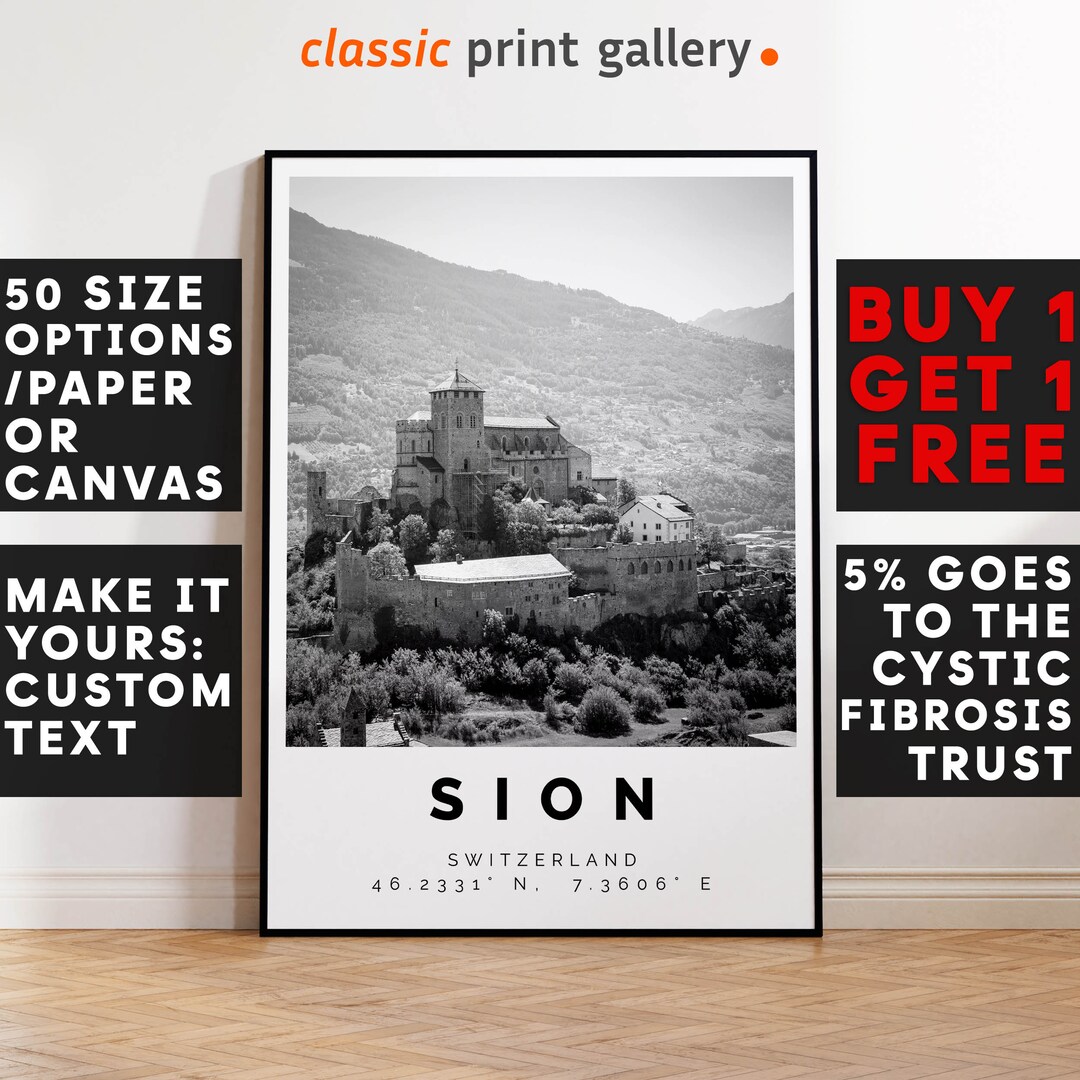 Sion Poster Black and White Print, Sion Wall Art, Sion Travel Poster ...