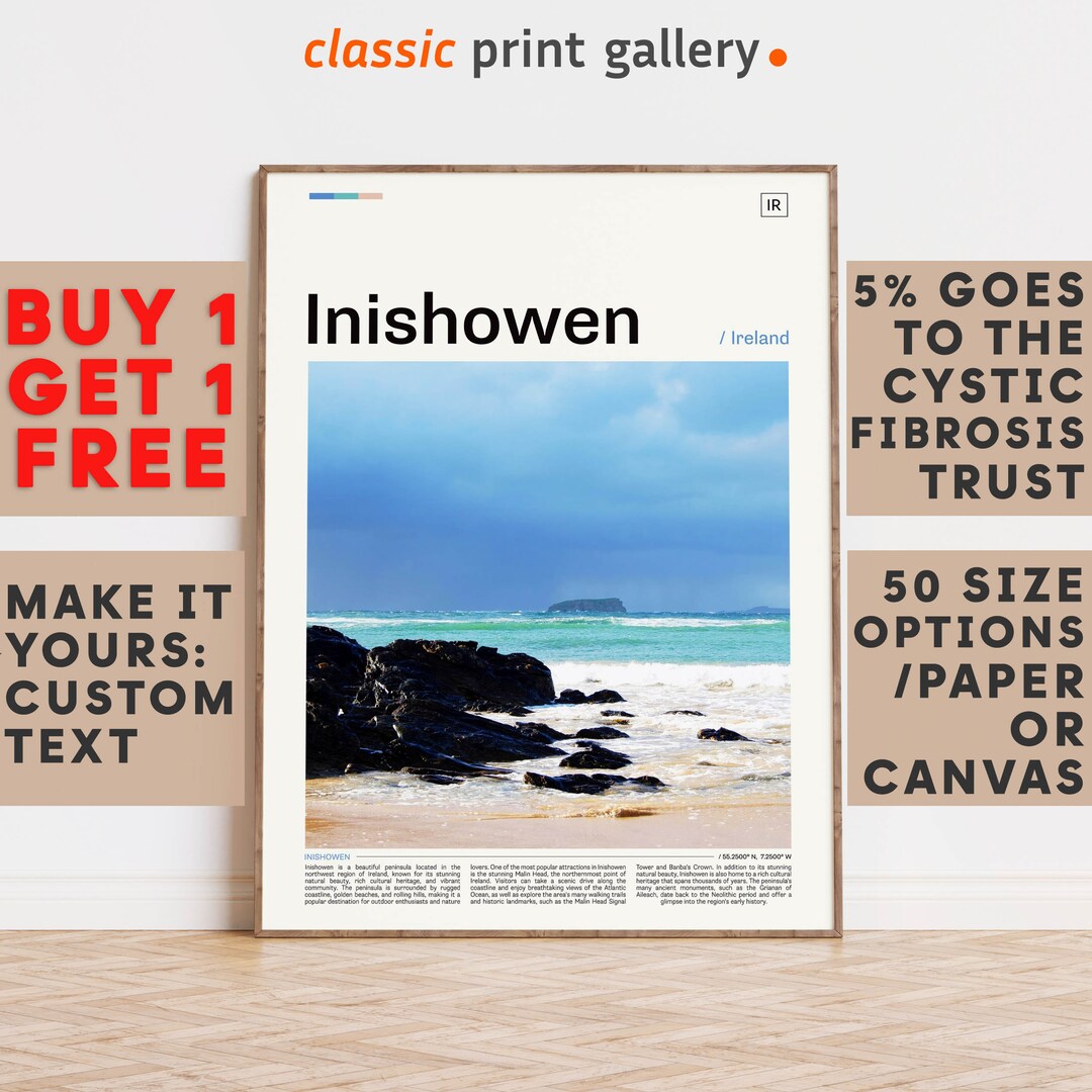 Inishowen Print, Inishowen Wall Art, Inishowen Color Poster With Text ...