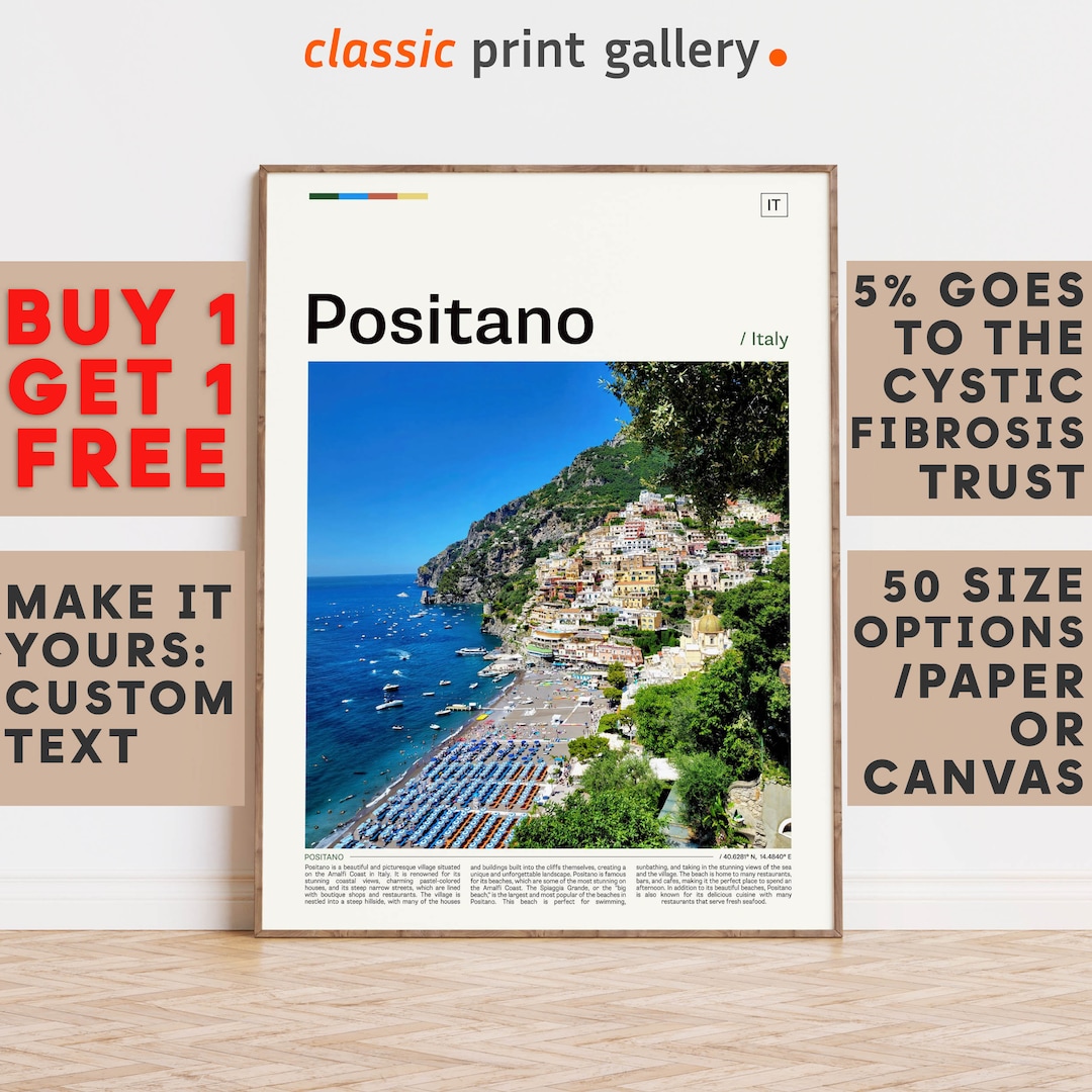 Positano Print, Positano Wall Art, Positano Color Poster With Text ...