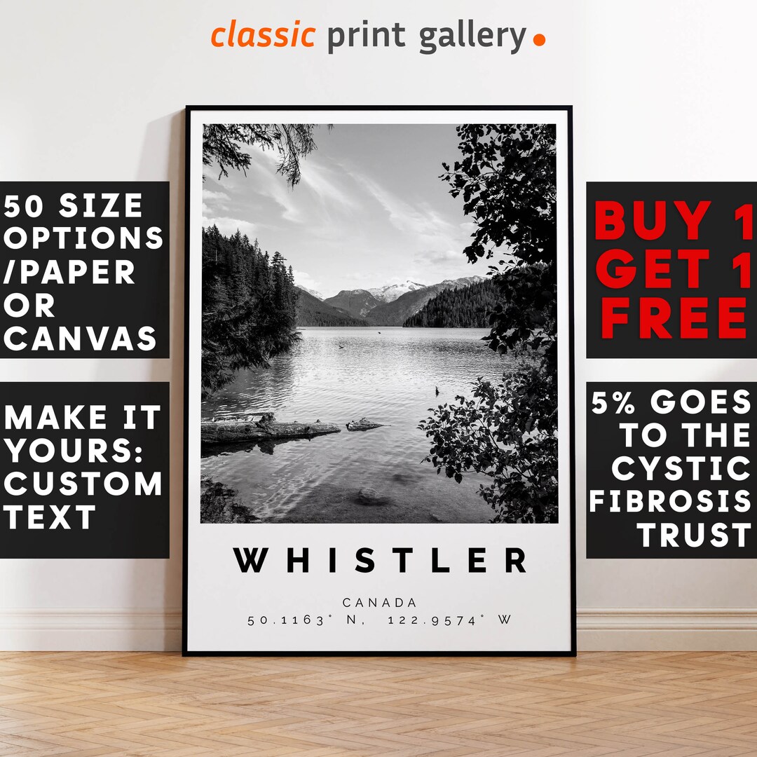 Whistler Poster Black and White Print, Whistler Wall Art, Whistler ...