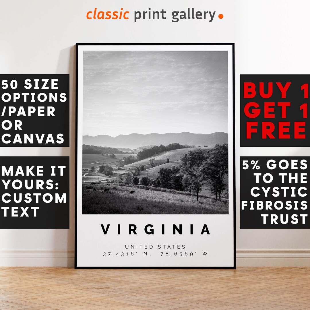 Virginia Print Black and White Photo, Virginia Wall Art, Virginia ...