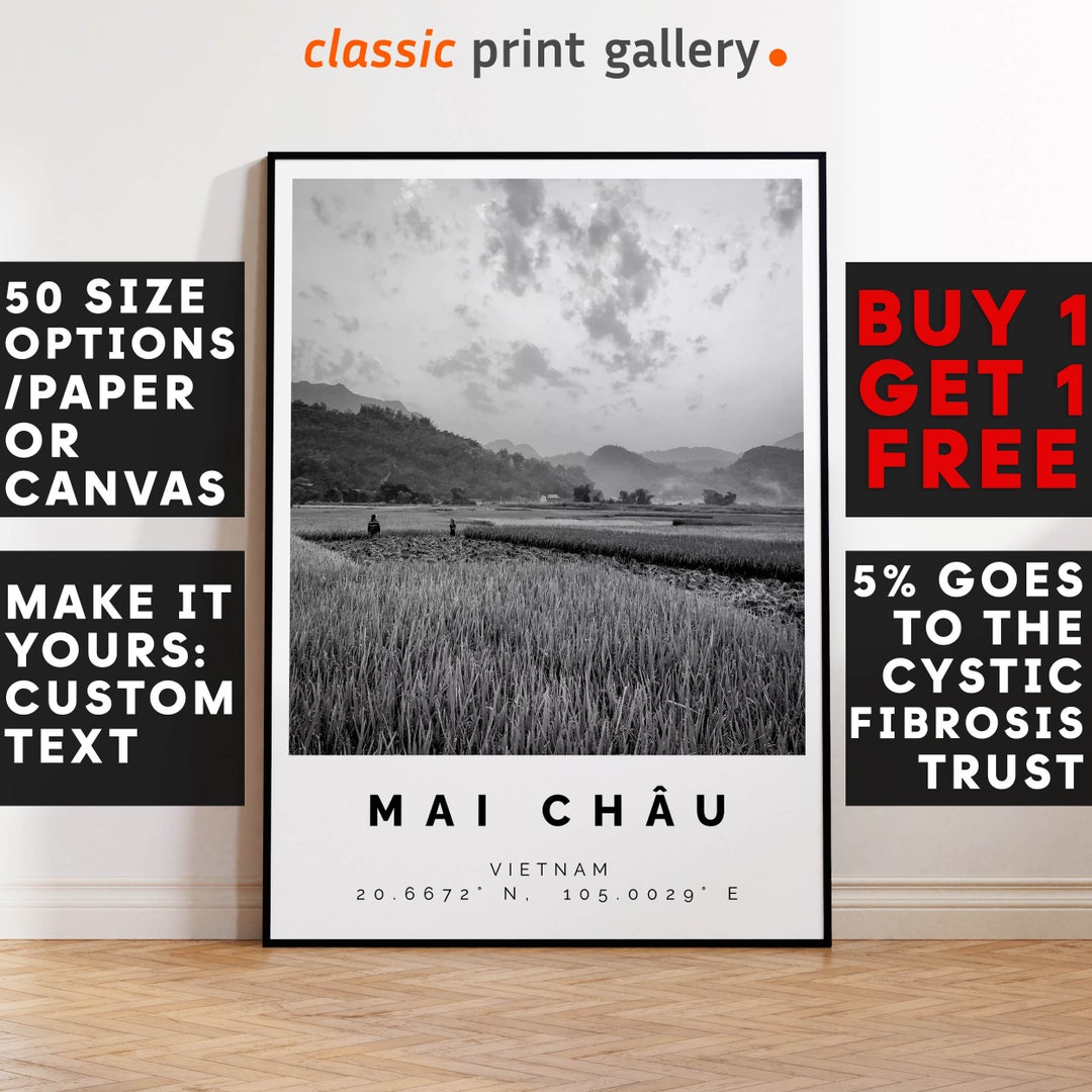 Mai Chau Poster Black and White Print, Mai Chau Wall Art, Mai Chau ...