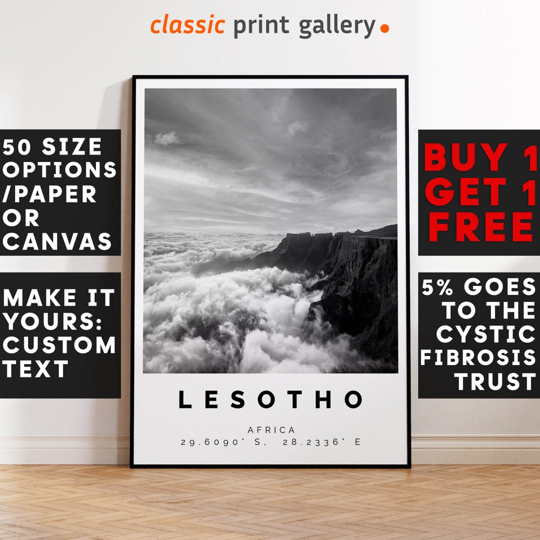 Lesotho Poster Black and White Print, Lesotho Wall Art, Lesotho Photo ...