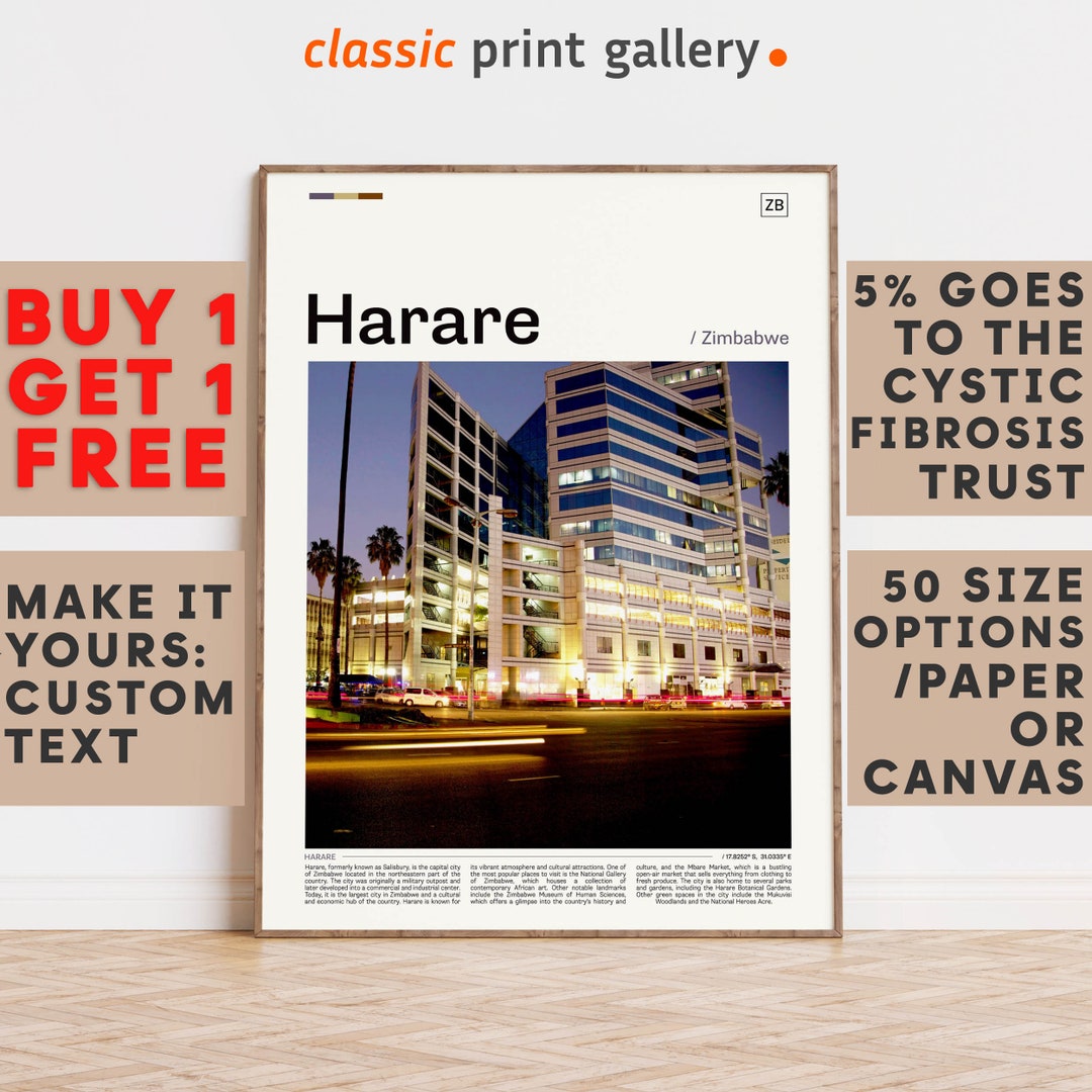 Harare Print, Harare Wall Art, Harare Color Poster With Text ...