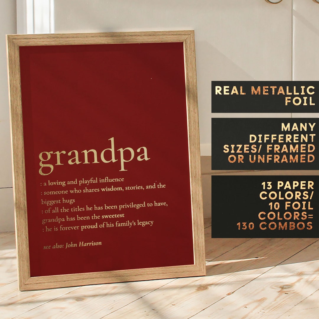 Grandpa Definition Gold Foil Print Poster Wall Art | birthday Gift for ...