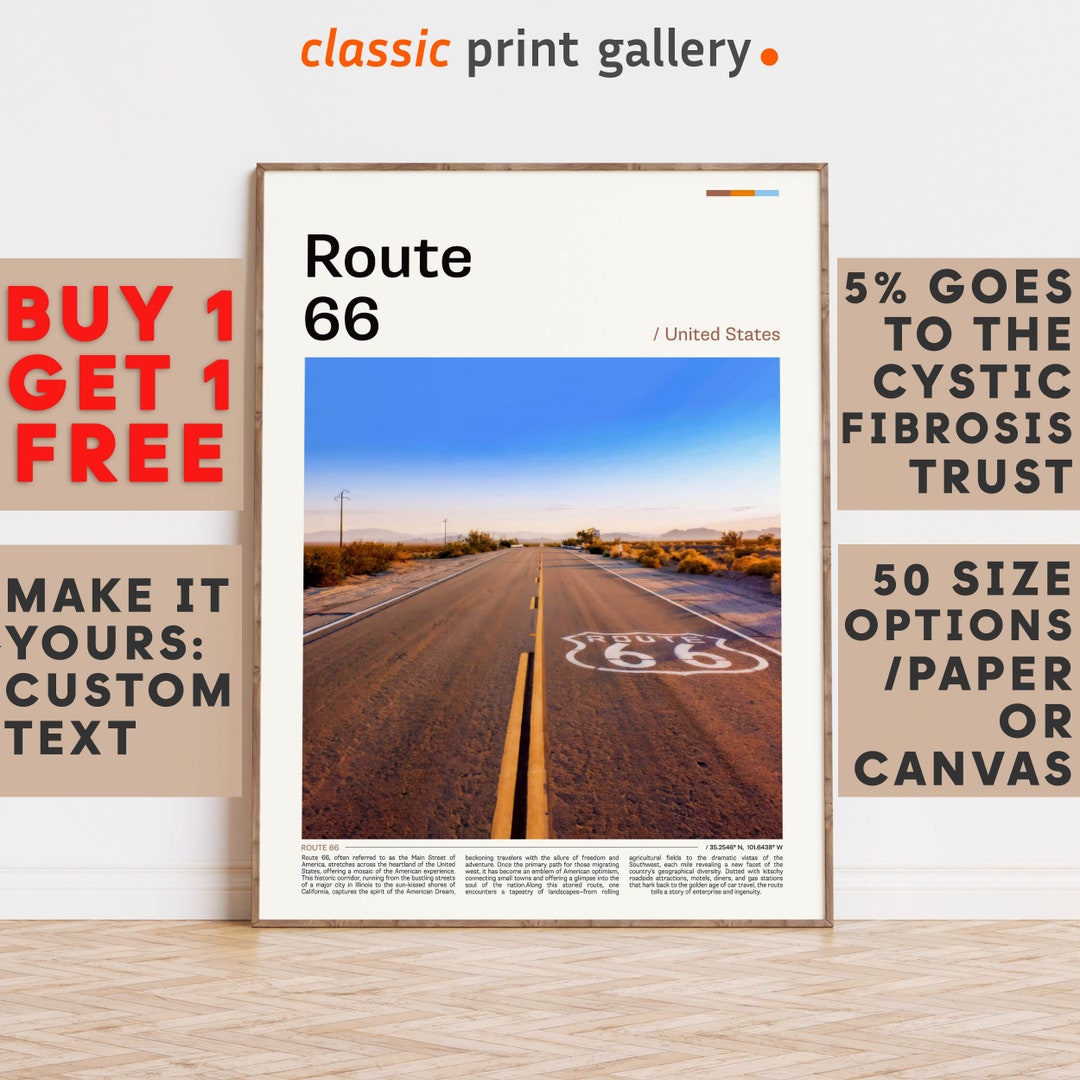 Route 66 Print, Route 66 Wall Art, Route 66 Color Poster With Text ...