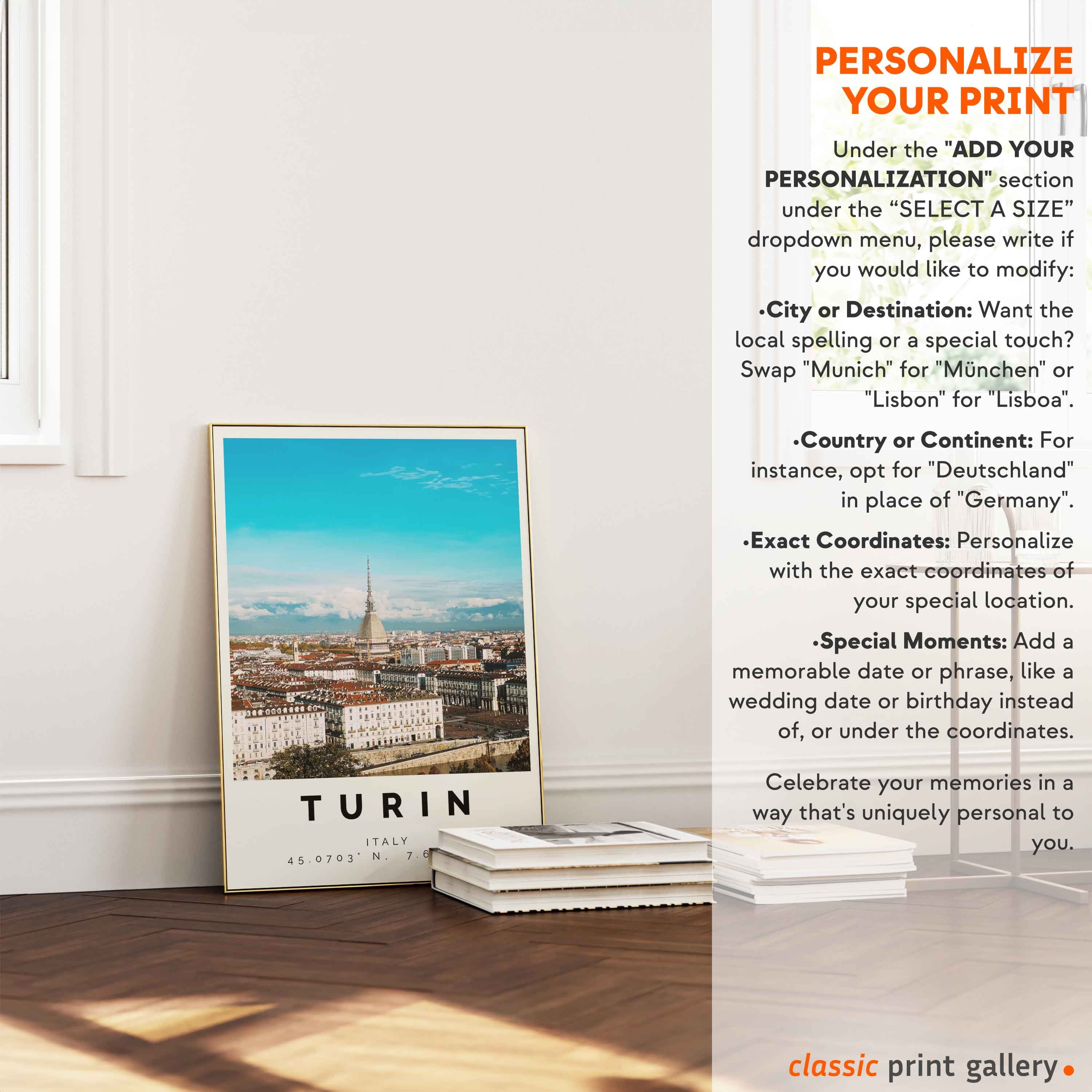 Turin Poster Colorful Print, Turin Wall Art, Turin Photo Decor, Turin ...