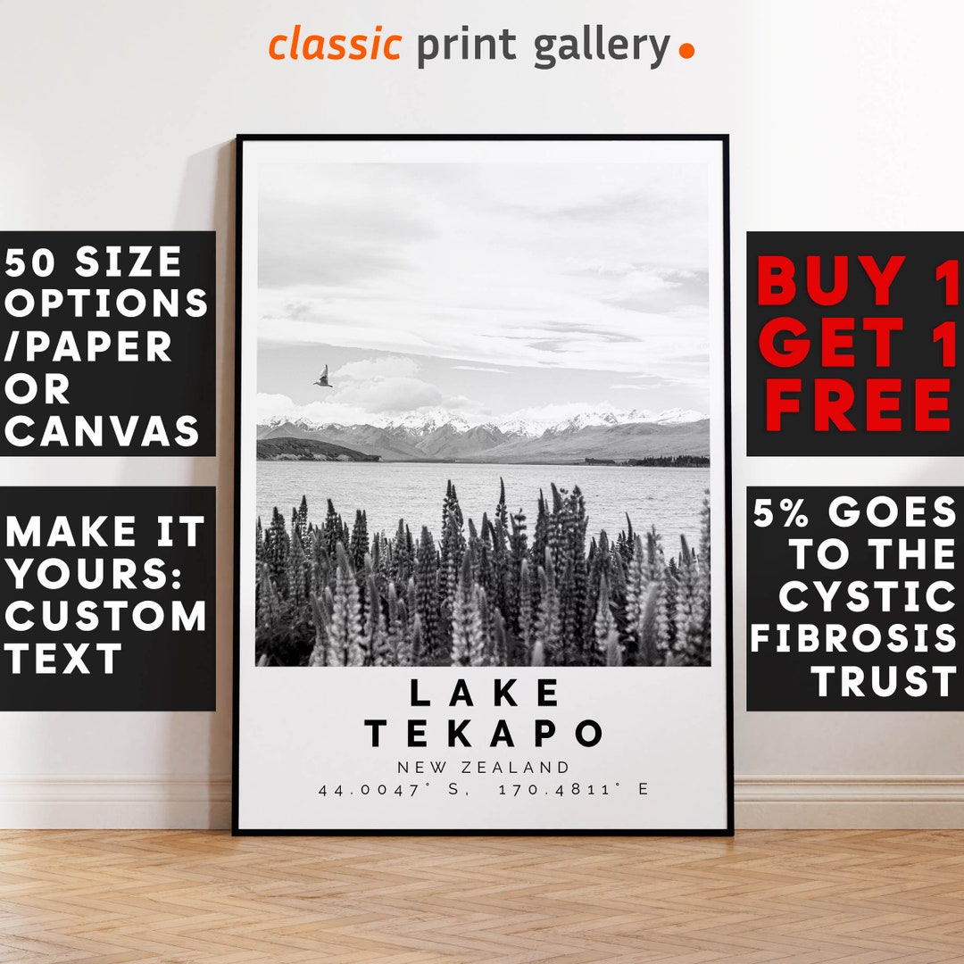 Lake Tekapo Print Black and White Photo, Lake Tekapo Wall Art, Lake ...