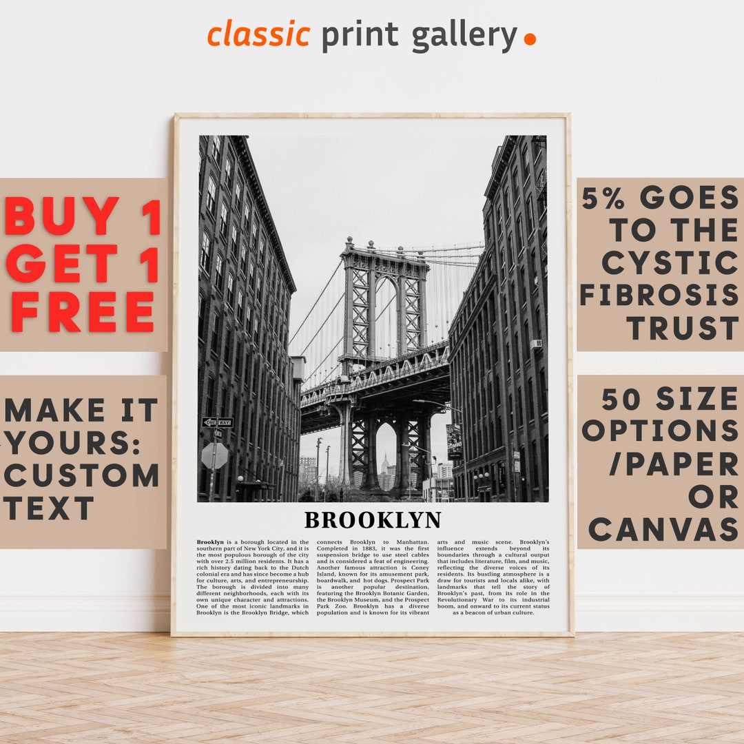Brooklyn Print, Brooklyn Wall Art, Brooklyn Black and White Poster ...