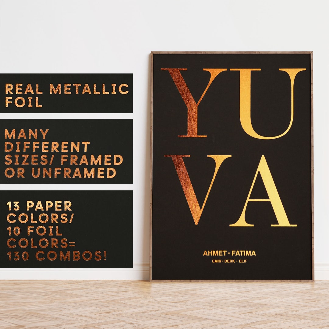 Yuva Nest Turkish Family Print in Gold Foil | surname Print | family ...