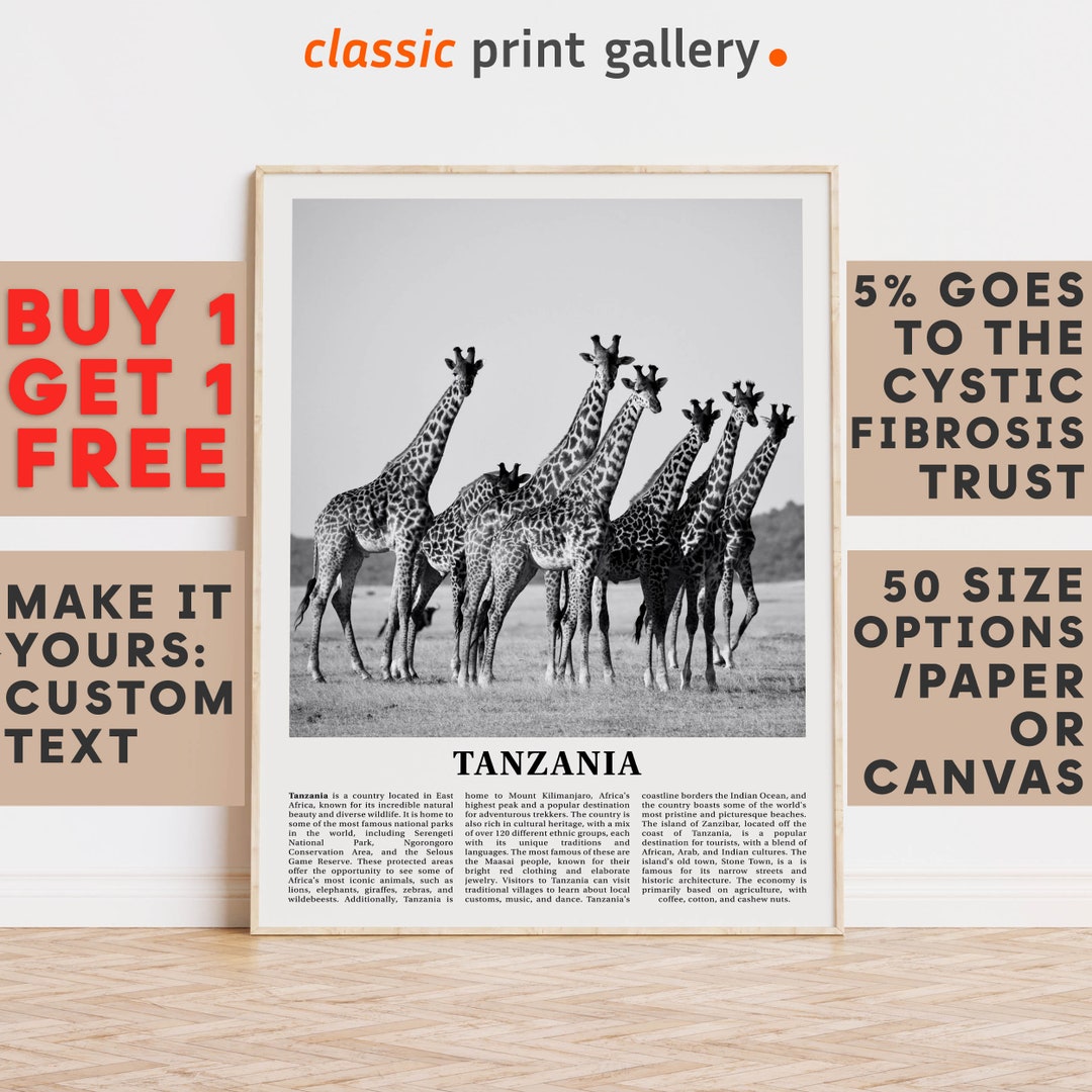Tanzania Print, Tanzania Wall Art, Tanzania Black and White Poster ...