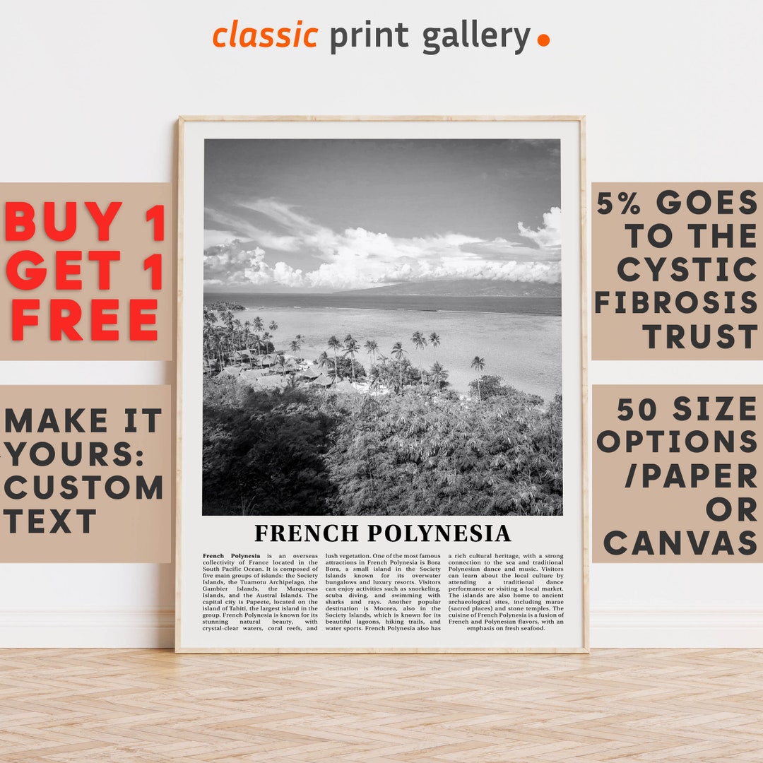 French Polynesia Print, French Polynesia Wall Art Black and White ...