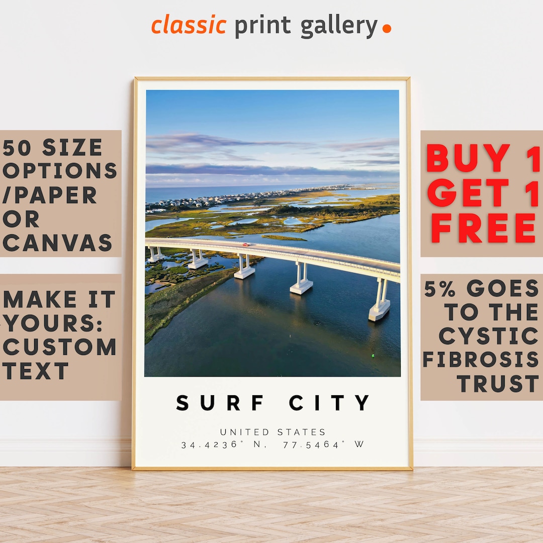 Surf City Poster Colorful Print, Surf City Wall Art, Surf City Photo ...