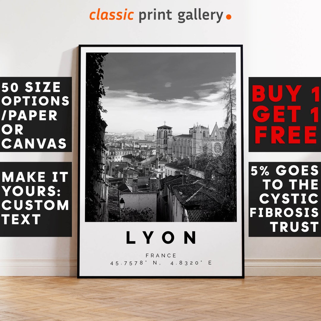 Lyon Poster Black and White Print, Lyon Wall Art, Lyon Travel Poster ...