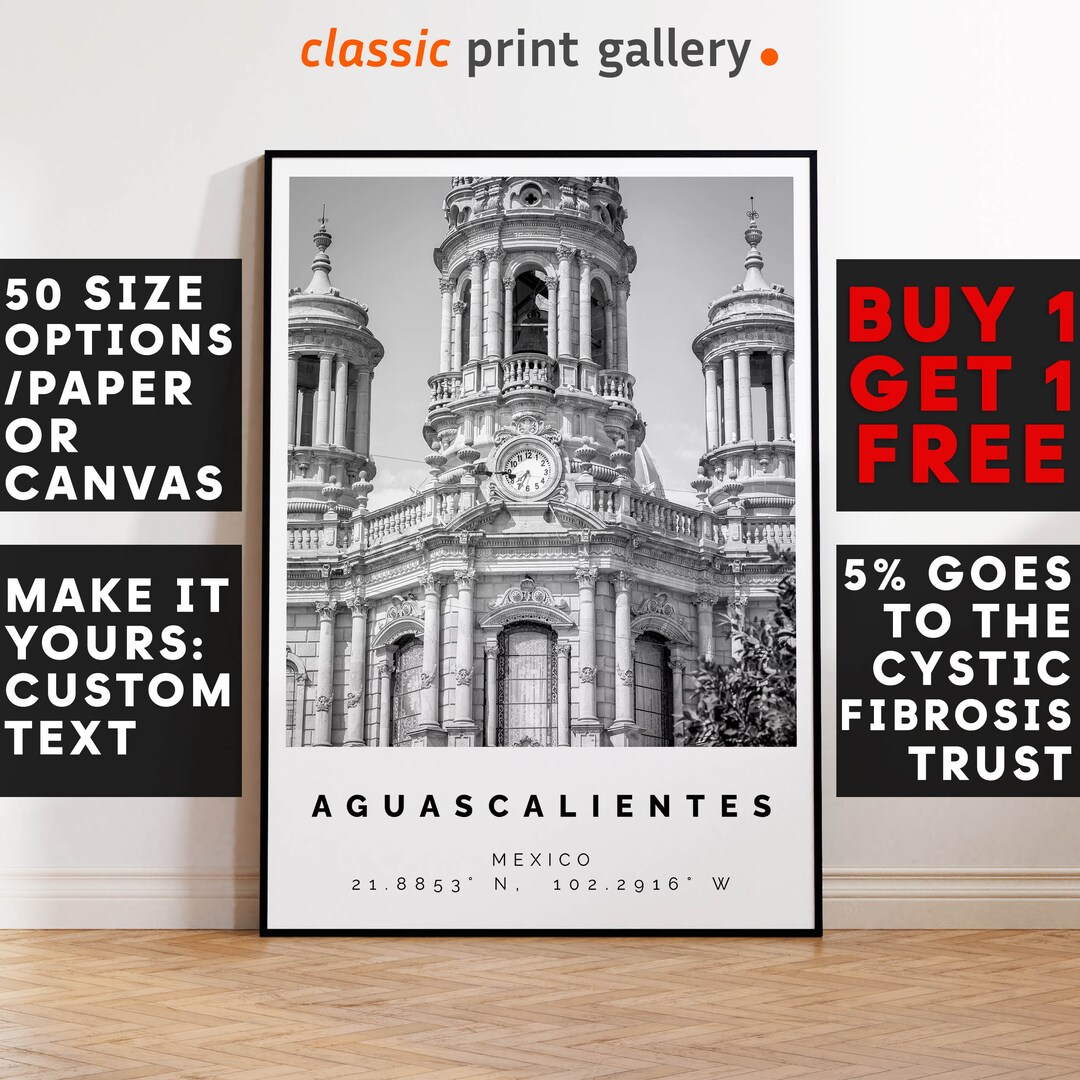 Aguascalientes Poster Black and White Print, Aguascalientes Wall Art ...