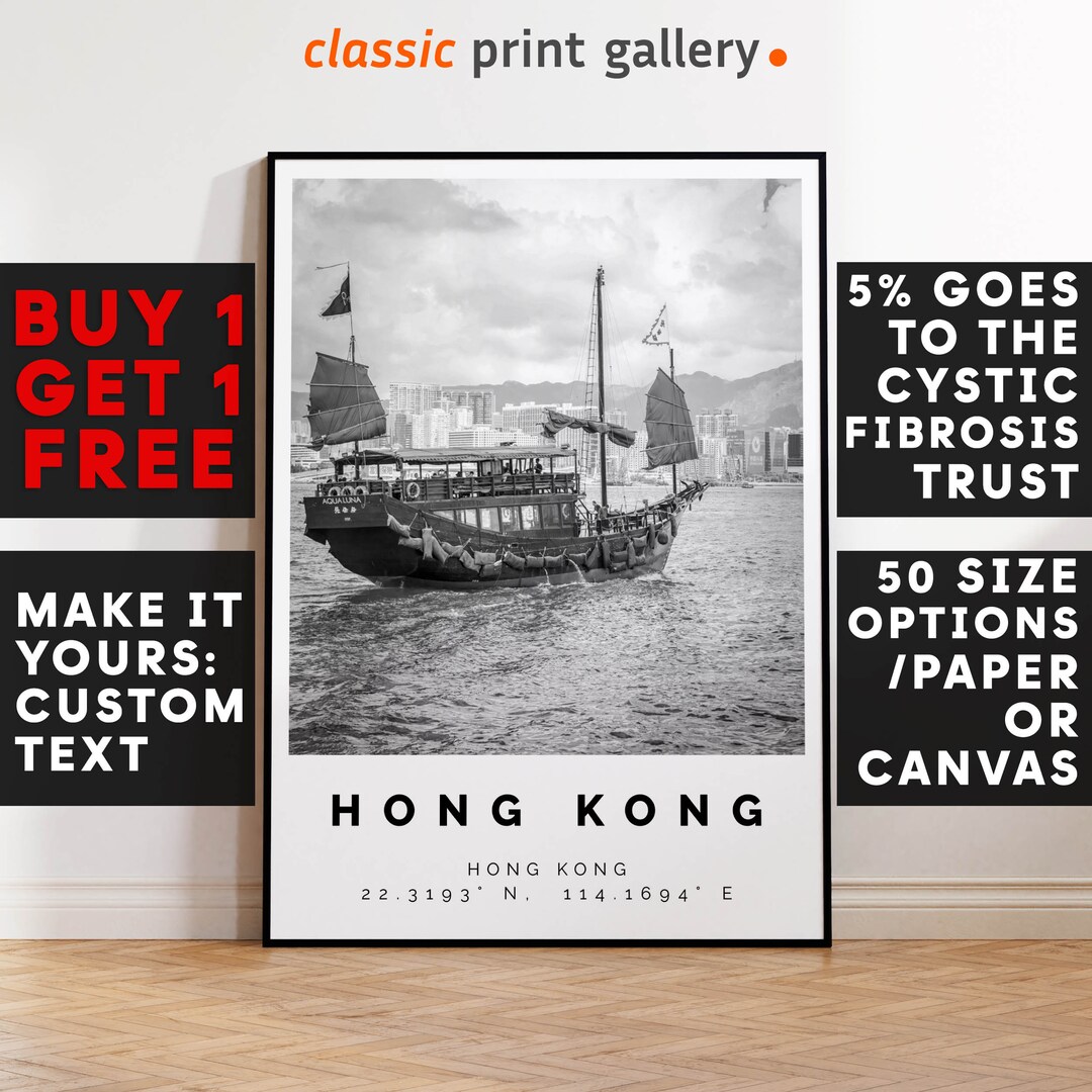 Hong Kong Print,hong Kong Wall Art,hong Kong Black and White Poster ...