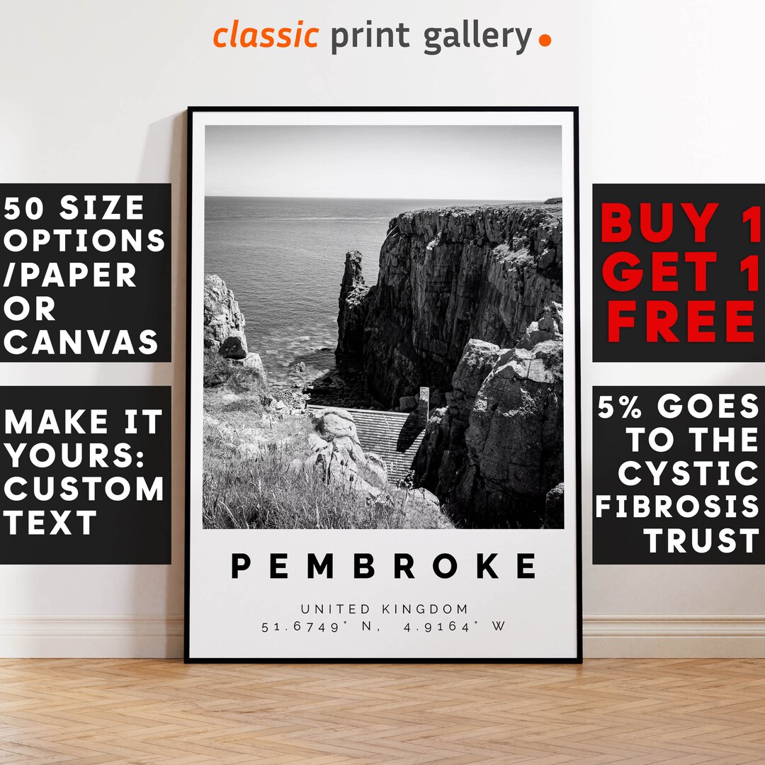 Pembroke Poster Black and White Print, Pembroke Wall Art, Pembroke ...