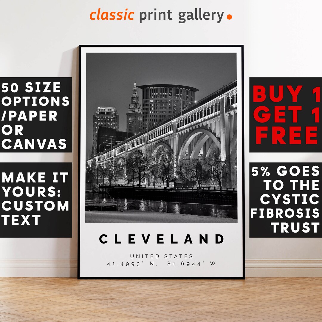 Cleveland Poster Black and White Print, Cleveland Wall Art, Cleveland ...