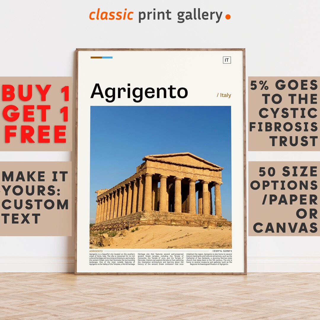 Agrigento Print, Agrigento Wall Art, Agrigento Color Poster With Text ...