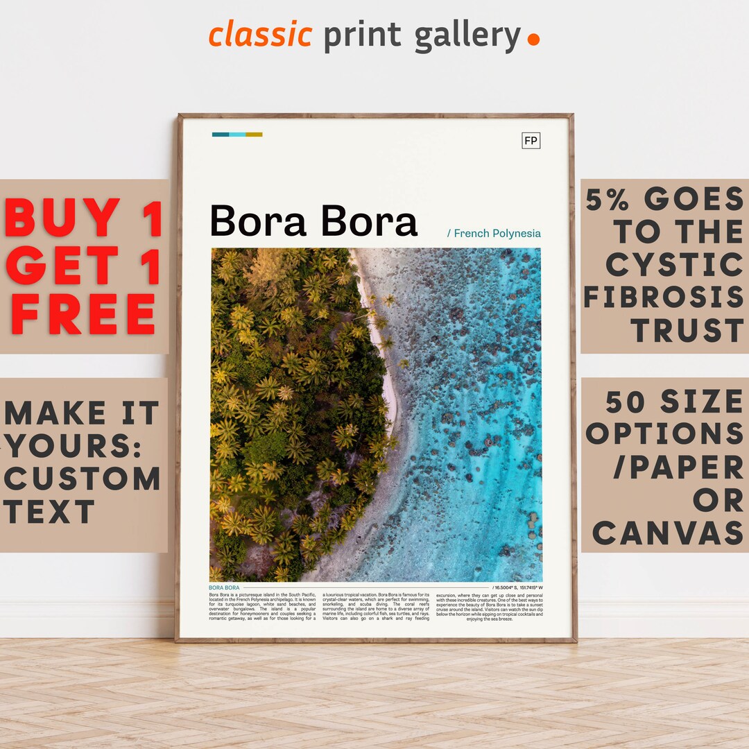 Bora Bora Print, Bora Bora Wall Art, Bora Bora Color Poster With Text ...
