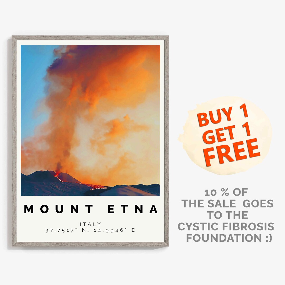Mount Etna Poster Colorful Print Mount Etna Wall Art Mount - Etsy