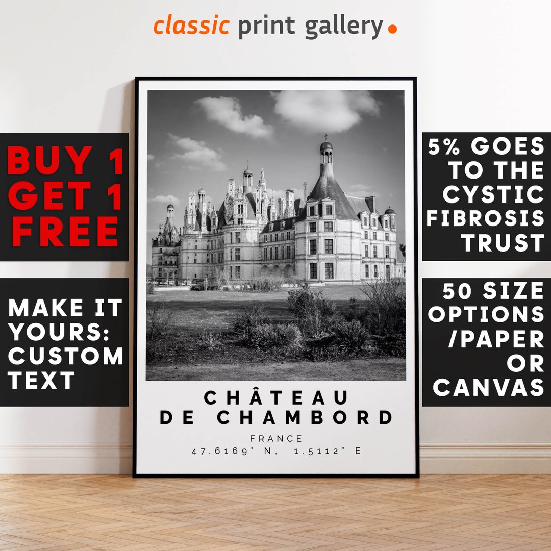 Château de Chambord Print Wall Art Black and White Poster,Personalized ...