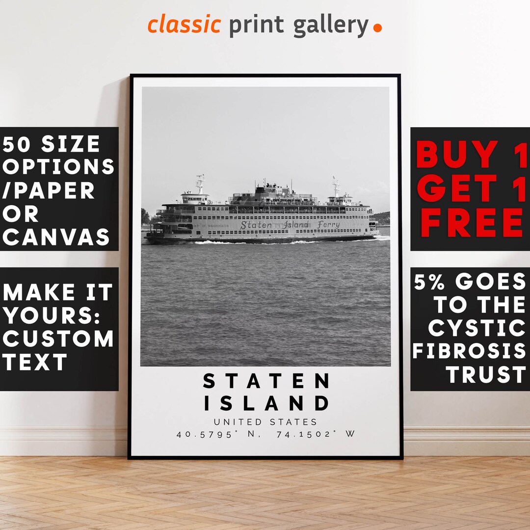 Staten Island Poster Black and White Print, Staten Island Wall Art ...