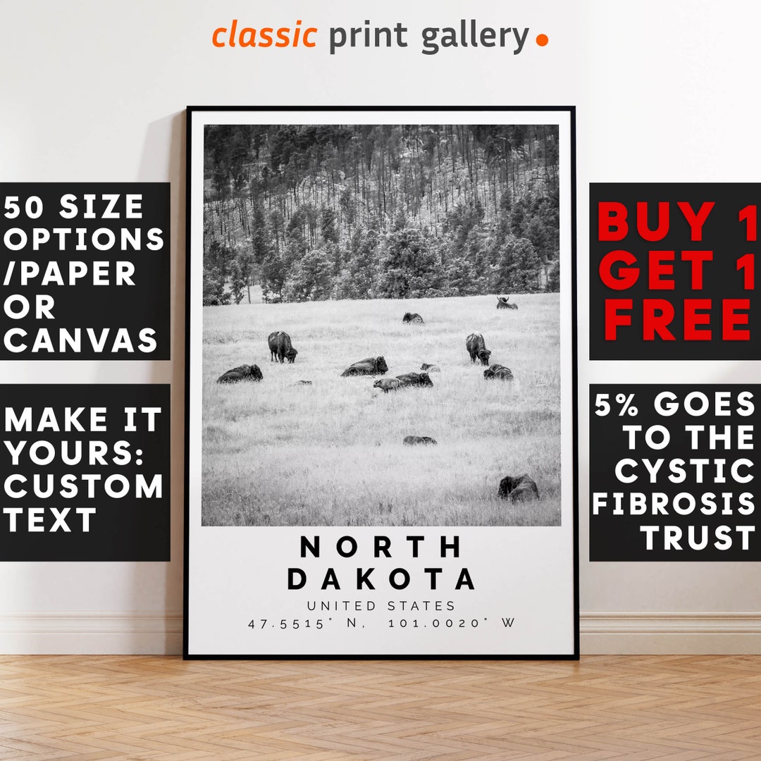 North Dakota Poster Black and White Print, North Dakota Wall Art, North ...
