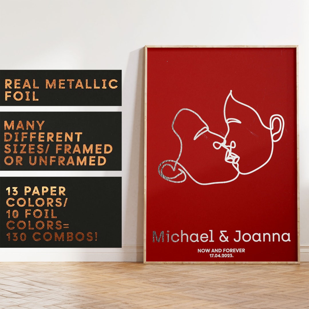 Custom Line Couple Kiss Gold Foil Print | copper Foil | a4 A3 | wall ...
