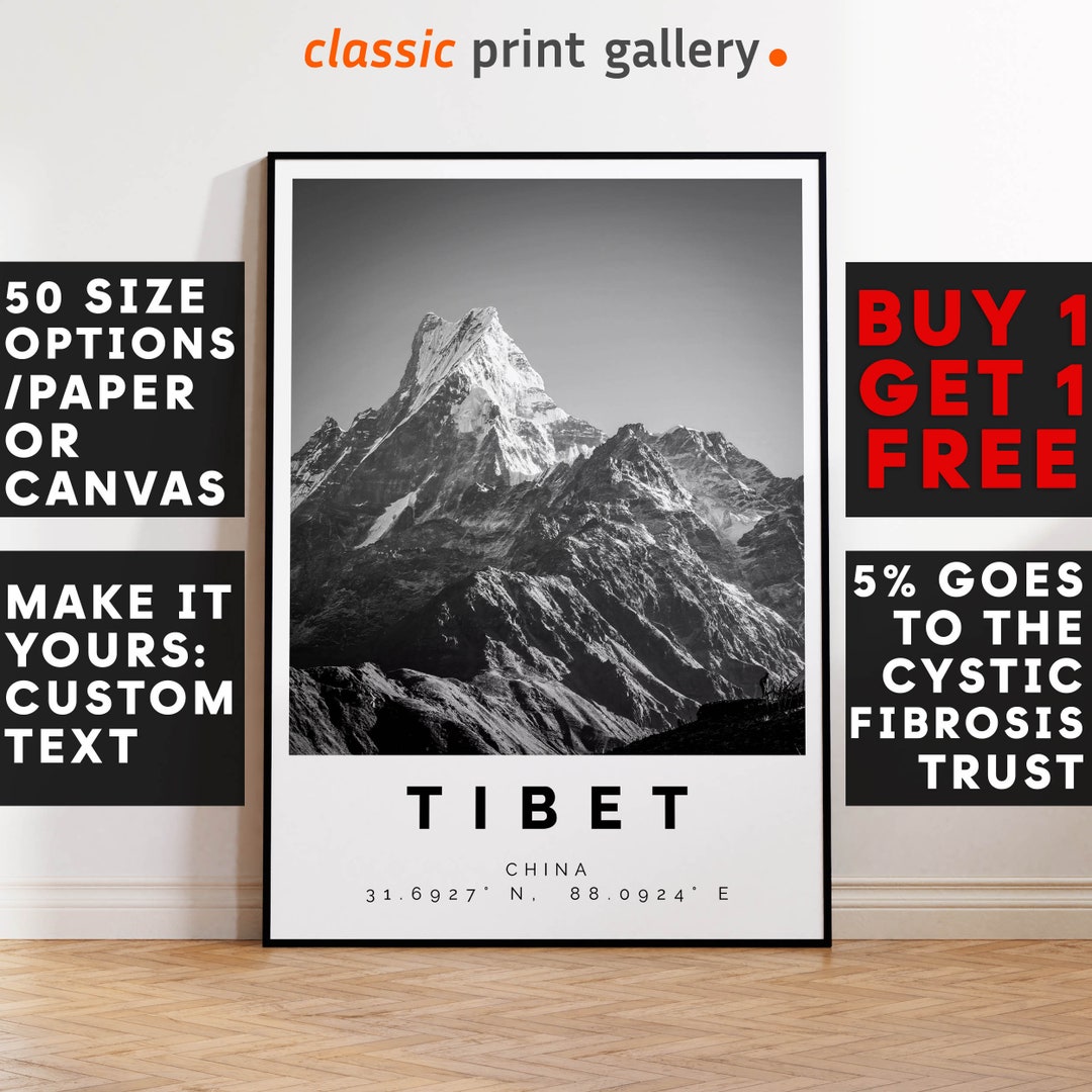 Tibet Poster, Tibet Print, Tibet Black and White Photographic Art ...