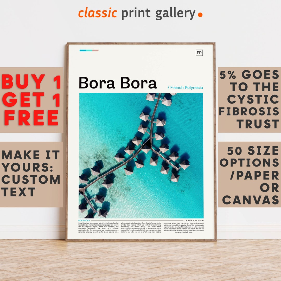 Bora Bora Print, Bora Bora Wall Art, Bora Bora Color Poster With Text ...